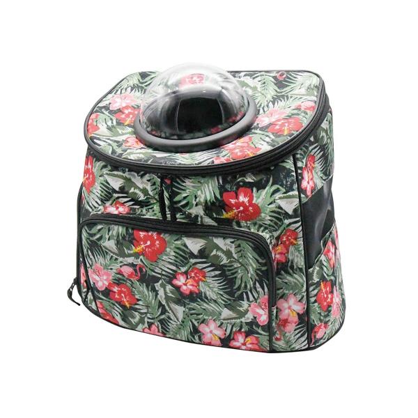 猫用 リュック キャリーバッグ ドーム窓 花柄ドーム部分からアイコンタクト！特徴的なドーム部分からアイコンタクトができて、お出かけ時も安心！上部のファスナーは二重ファスナーで前後どちらからでも開閉可能！[耐荷重]7kg[使用方法]1、本製品...