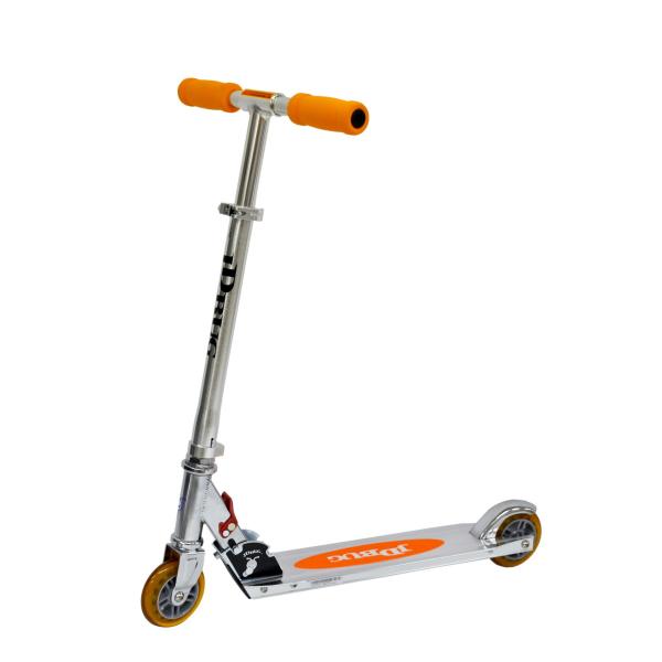 重量：2.6kg本体サイズ：L63.5×W33.5×H84耐荷重：90kg対象年齢：6歳以上材質：アルミ・スチール（一部ポリウレタン）4インチホイールフレーム　ツヤ有りシルバー色：オレンジ