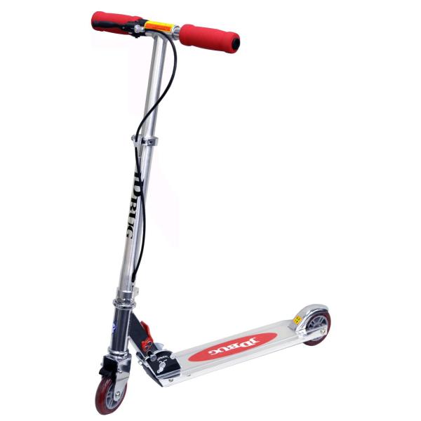 重量：2.8kg本体サイズ：L64×W34×H85耐荷重：90kg対象年齢：6歳以上材質：アルミ・スチール（一部ポリウレタン）4インチホイールフレーム　ツヤ有りシルバー前輪ブレーキ付き前輪ブレーキが付き、色：レッド