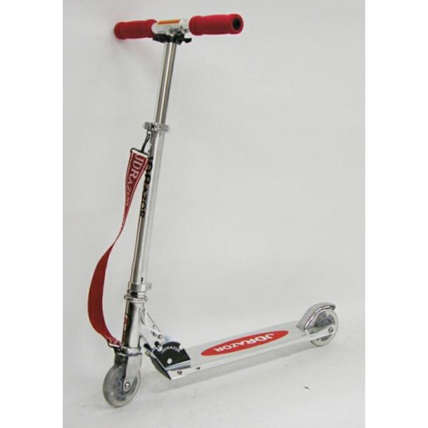 重量：2.8Kg本体重量：L63×W33.5×H85耐荷重：90kg対象年齢：6歳以上材質：アルミ・スチール（一部ポリウレタン）4インチLEDホイール（走ると光ります）フレーム　ツヤ有りシルバーショルダーストラップ付き色：レッド