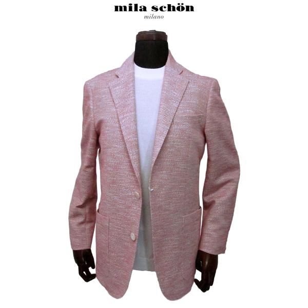 ニットジャージ調の素材は、伸縮性があり軽く涼しくこの季節にピッタリ！粗目の織で構成された生地柄は、ザックリとした風合い。ホワイトとレッドのミックスで、奥行きのあるピンクカラー。やさしいピンクなのでお召し頂き易く、一味違った大人のジャケットに...