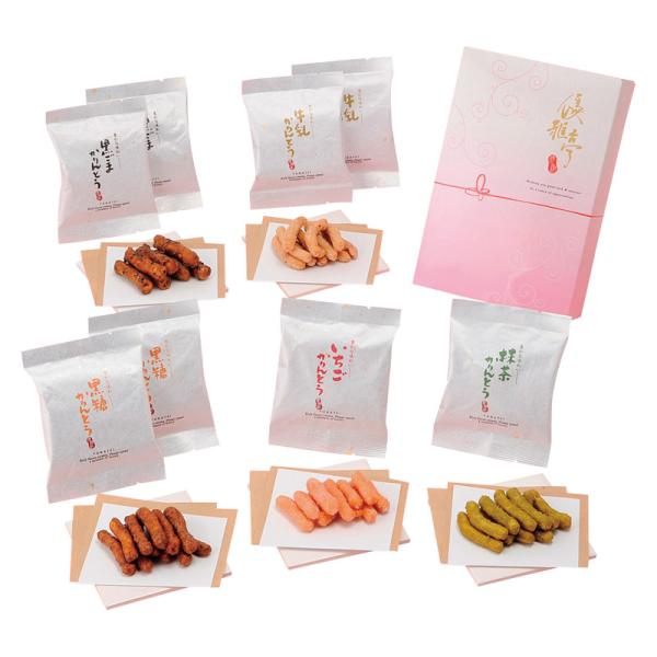 【発売日：2026年01月31日】「日本伝統菓子かりんとう」 ひとつひとつ丁寧に作り上げた風味豊かな味わいをお楽しみください。■内容量：黒糖かりんとう・黒ごまかりんとう・牛乳かりんとう（各10g）×各2、抹茶かりんとう・いちごかりんとう（各...