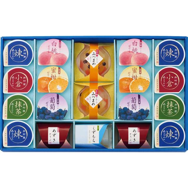 【発売日：2026年06月01日】和風デザートとゼリーと寒天の食感が楽しいフルーツみつ豆ゼリーの詰め合わせ。■内容量：水ようかん（煉）（70g）×4、フルーツみつ豆ゼリー（140g）・あずきとうふ（85g）・水ようかん（小倉・抹茶）（各70...