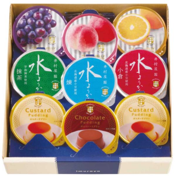 【発売日：2026年06月01日】バラエティ豊かな詰め合わせで世代を選ばずにお贈りいただける夏の定番ギフト。■内容量：プリン（カスタード）（79.5g）×2、水ようかん（煉・小倉・抹茶）（各83g）・ゼリー（ピーチ）（77g）・ゼリー（オレ...