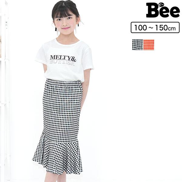 子供服 子ども服 こども服 キッズ 女の子 トップス プリント スカート 無地 ウエストゴム マーメイドスカート 春 夏 100 110 120 130 140 150 ◇半袖セットアップ◇