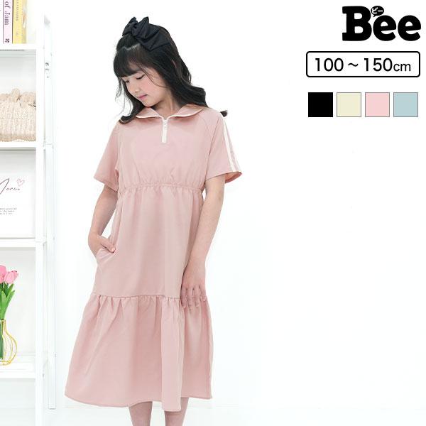 【25年SS新作】子供服 子ども服 こども服 キッズ 女の子 襟付き ワンピース ハーフジップ ライン　ティアード 半袖 無地 春 夏 100 110 120 130 140 150 ◇半袖ワンピース◇