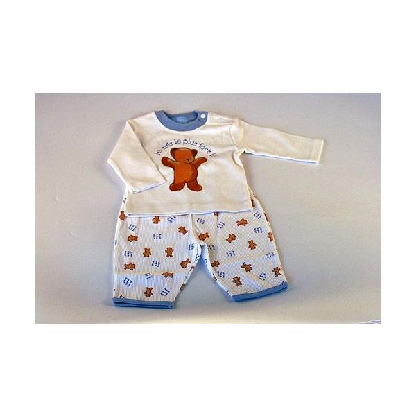 シンプルでおしゃれなシャツとバンツの2セットje suis le plus fort !!!とベアのプリント柄バツクスタイルもかわいいプリント柄>シャツは肩フック留め女の子にもお似合いです!!ブランド：フランス・オーケストラ