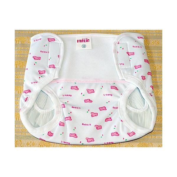 ♪Rabbit柄　布おむつカバーとしても最適なカラフルプリントのパンツです。♪ナイロンキャザーが、横もれを、しっかり防止してくれます。♪面ファースナータッチでウェストを調節してくれます。♪ソフトで気持ちよくママも安心なデザインです。