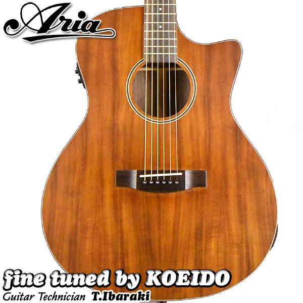 お手頃価格のアリア・エレアコ！ボディはトップにコア材、バック＆サイドもコア材のオールコア仕様です。ネックはマホガニー。オープンポアのサテンフィニッシュ仕上げ。カッタウェイシェイプでハイポジションの演奏性も高いモデルです。プリアンプは3バンド...