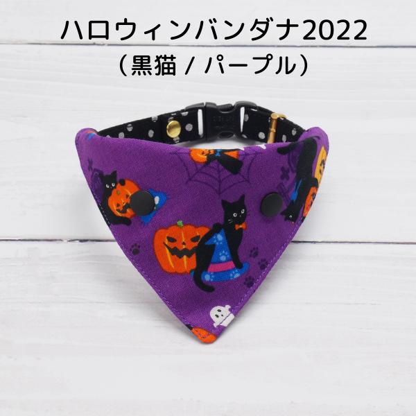 猫さんの首輪用のバンダナです。 黒猫さんがかぼちゃやおばけなどのモチーフと一緒にハロウィンを楽しんでいます♪※こちらのバンダナは、柄を選ぶことも可能です。※指定がなければ、ランダムでご用意します。※「帽子の横に猫が座っているもの」や「写真３...