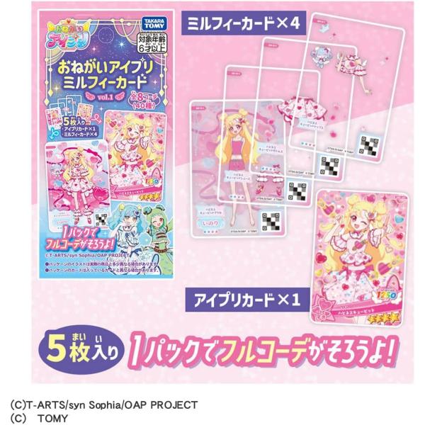 【セット内容】おねがいアイプリ ミルフィーカード vol.1(8)透明カードを重ねて、アイプリのオリジナルコーディネートを作っちゃおう♪ 1パックには全8コーデのうち1つが、フルコーデで入っているよ！★4のアイプリカードは特別描き下ろしイラ...