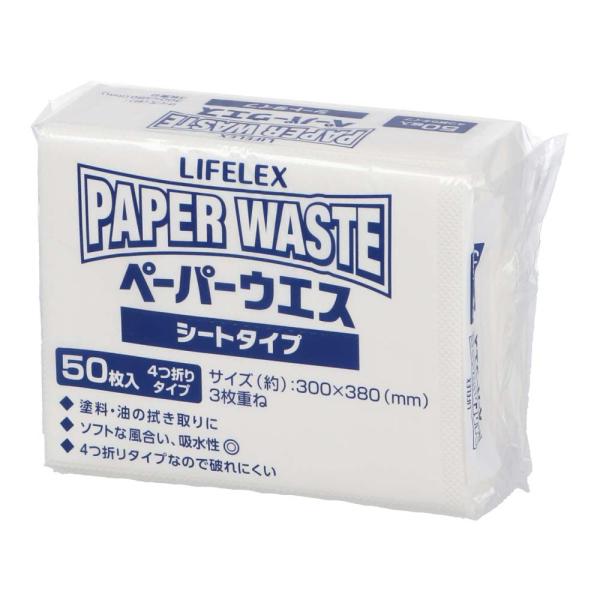 ◇◇【特長】 ●塗料・油の拭き取りに ●ソフトな風合い ●4つ折りタイプなので破れにくい 【仕様】 ●材質：パルプ100％ ●サイズ（約）：300×380（mm） ●50枚入 4つ折りタイプ 【ご注意】 ●ウエスとしての用途以外には使用しな...