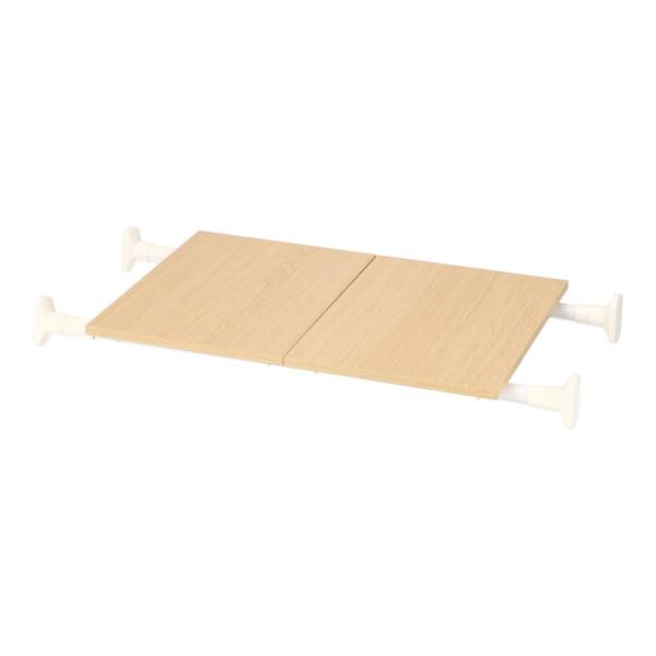 ◇◇ 【特長】 ●木目調でお部屋になじむデザイン ●壁に穴を空けずに設置できる 【仕様】 ●カラー：ホワイト ●サイズ（約） 取付幅69〜119×棚奥行34×棚幅26（cm） ●耐荷重：10〜15kg ※耐荷重は測定値であり、保証値ではあり...