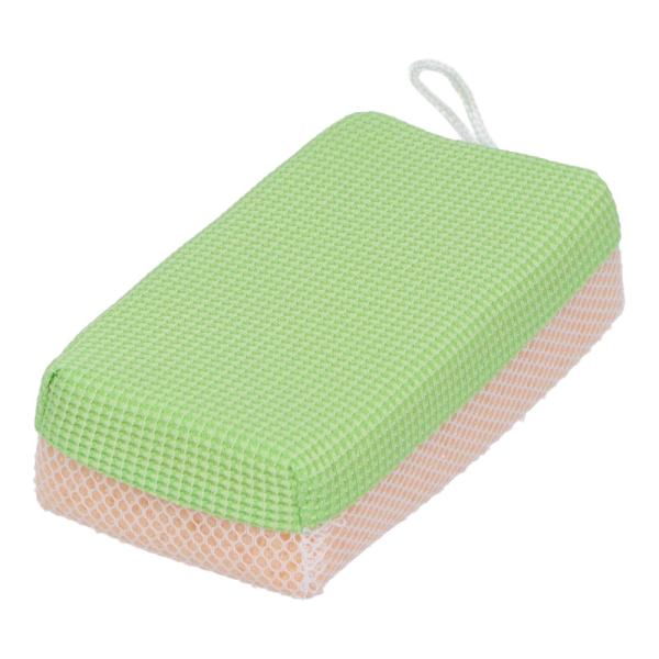 ◇◇ 【特長】 ●グリーンのクロス面は超極細繊維。キズをつけずに水だけで汚れをスッキリ落とします。 ●裏面はポリエステルネット。洗剤を含ませた時の泡立ちがよく、汚れ落ちもよいネットです。 【仕様】 ●材質 クロス：ポリエステル85％、ナイロ...