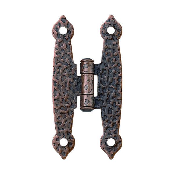 ◇◇ 【特長】 ●ウエスタン調のスチール蝶番です。 【用途】 ●家具・ガーデニングなどに。 【仕様】 ●全長(mm)：65 ●幅(mm)：31 ●厚さ(mm)：1.2 ●D2(mm)：5.8 ●ねじ穴数：4 ●穴径(mm)：3.5 ●木ねじ...