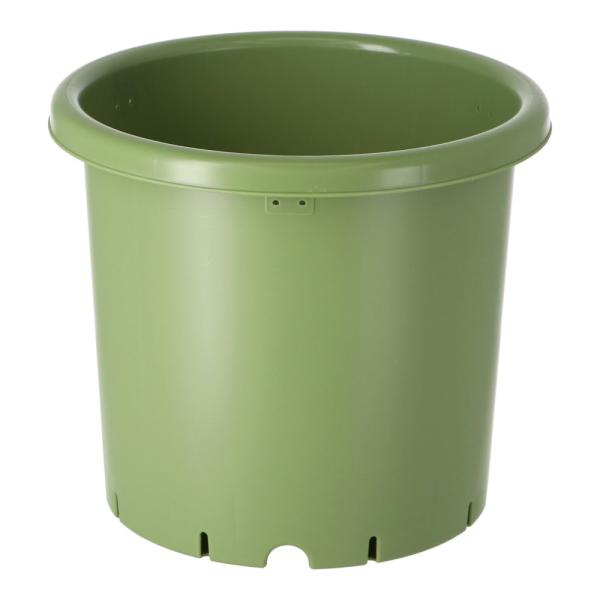 ◇◇ 【特長】 ●ポット側面に穴があり支柱をビニールタイ等で簡単に固定できます。 【仕様】 ●材質：ポリプロピレン ●色：アースグリーン ●土容量：約14L ●サイズ（約）：直径325×高さ280mm