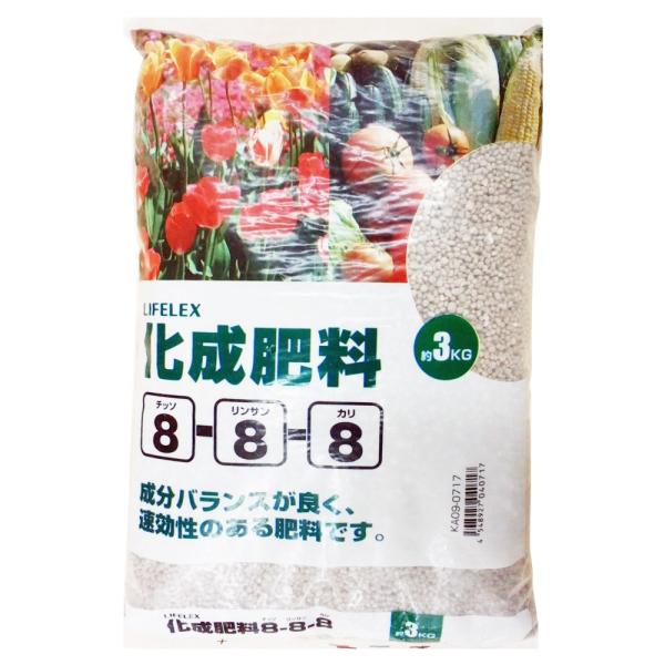 ◇◇ 【サイズ】3ｋｇ 【特長】 ●草花・野菜・果樹・樹木等に使える汎用肥料 ●チッソ・リンサン・カリ分のバランスがとれた、使いやすい化成肥料です。 ●花・野菜・果樹・庭木・観葉植物等、植物全般にご使用頂けます。 ●扱いやすい粒状肥料です。...