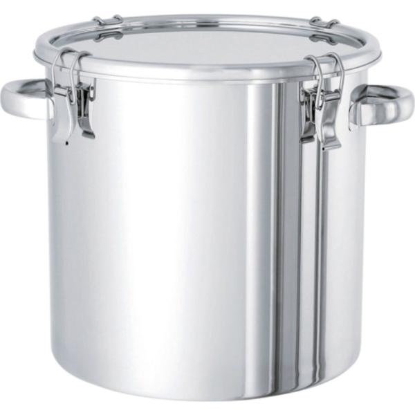 ◇◇ 本体とフタの締め付けをキャッチクリップで行う密閉式容器です。 【特長】 ●本体とフタの締め付けをキャッチクリップで行う密閉式容器です。 ●内外面バフ研磨仕上げです。 ●シリコンゴムパッキンを使用しています。（食品衛生法適合品） ●底面...