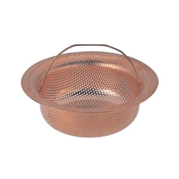 ◇◇ 【特長】 ●銅製なのでヌメリがつきにくく、キレイをキープ ●銅イオンの殺菌効果で悪臭を減らします ●パンチング穴なのでゴミがひっかりにくい ●側面と底面の継ぎ目が無いので洗いやすい 【仕様】 ●流し排水栓カゴ（銅） ●重量・質量：0....