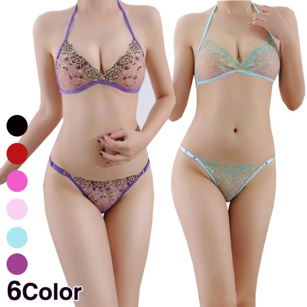 ノンワイヤー ブラ ショーツ  ランジェリー ブラ＆ショーツ セット ブラジャー 可愛い 下着 レディース インナー レース 三角ブラ 黒 赤 送料無料ワイヤー無しブラ シースルーブラショーツセット 三角ブラ ショーツ セット シースルーブ...