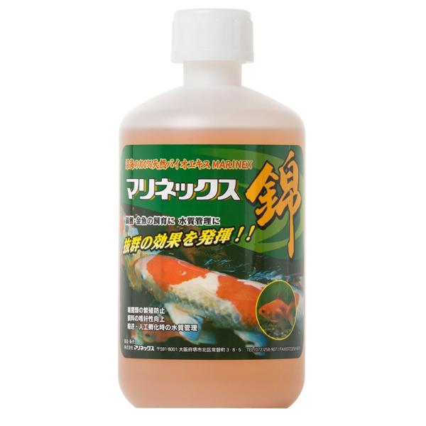 深海100％天然バイオエキス。薬浴、飼料添加で病気予防に好結果続出！錦鯉や金魚の品評会出品時にも大活躍！「マリネックス錦」は、海面近くに隆起した海山から湧き出る清水のエキスを抽出したものです。海山の活水は、数百万年の間に堆積された太古の動植...