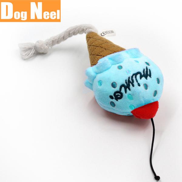 DOG NEEL ドッグニール 犬のおもちゃ アイスクリーム ふわふわスクイーズ 音笛付き ブルー かわいいデザインのスクイーカートイ！柔らかい素材のぬいぐるみは、噛むたびに音が鳴ってワンちゃん大興奮！コーンの下にはロープも付いています！