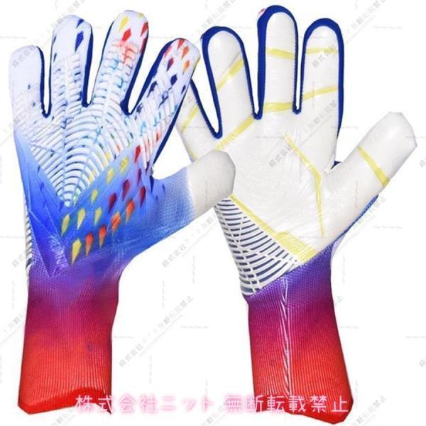 1.材質：ラテックス2.ゴールキーパーグローブの手のひらは、3.5mmのラテックス製で、強力なグリップ力を発揮し、ゴールキーパーのタフなセービングをサポートします。3.優れた摩擦力：ゴールキーパーグローブの裏側は、3D摩擦粒子で覆われている...