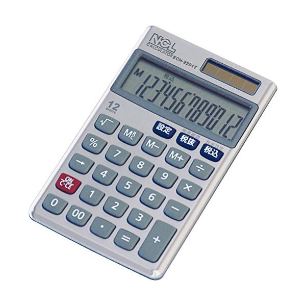 電卓シルバー/タテ119×ヨコ70×H9mm（ケース除く）/ECH-2201T・パッケージ個数:1・本体サイズ：タテ119×ヨコ70×厚さ9mm・本体重量：51g（本体単品）・材質：ABS+メタルカバー／プラスチックキー・特徴：12桁表示／...