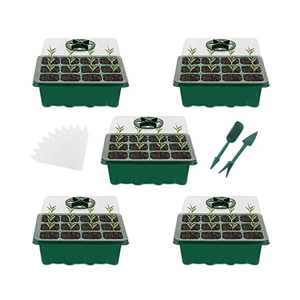 シンプルホワイト/5セット/-・Size:5セット・パッケージ個数:1・【サイズ】：育苗ポットサイズ：19 x15 x 11.5 cm、植物の成長に適していることを確認してください。パッケージには、5個の12ユニットトレイ、10個の植物ラベ...