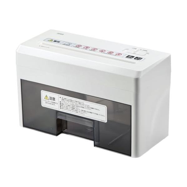 ホワイト/-/400-PSD025・パッケージ個数:1・卓上に置けるコンパクトな電動シュレッダーです。置き場所に困らない小型サイズで、机上や棚などに省スペースに収まります。細断形状は3×10mmのマイクロクロスカットで、情報漏えいを防ぎます...
