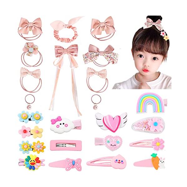 おしゃれかわいい耐久性ピンク/ワンサイズ/-・Color:ピンク・24点豪華ヘアゴムセット:虹、ウサギ、フラワーズ、蝶結び、ハート、雲の様々な可愛い24点セットヘアピンを含まれます。・相性が良い、日替りで元気満々：色が鮮やかで、人の目を引い...