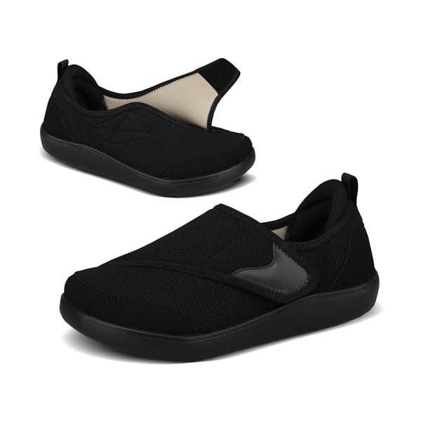 スニーカーブラック/27.5 cm/介護シューズ幅広4E-121・Size:27.5 cmColor:ブラック・幅広4E設計 窮屈な締め付け感からの解放、足幅に合わせた4Eワイド形状の「介護シューズ」は、むくみや外反母趾がある方にもフィット...