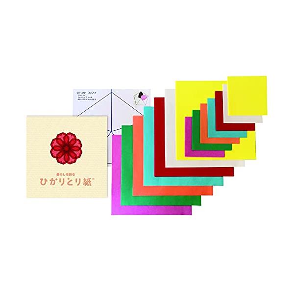 7色/150mm×150mm 75mm×75mm （２種類入り）/-・6種類の折り方+簡単アレンジ集ブックレット付き　ひかりとり紙セット　15cm角56枚（7色ｘ8枚）7.5cm角112枚（7色ｘ16枚）