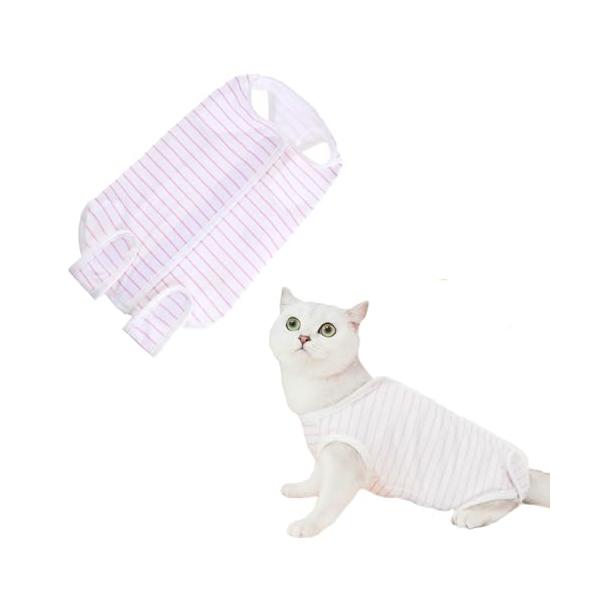 術後服ピンク/L/ZL・Size:LColor:ピンク・?高品質素材：高品質なポリエステル素材で作られており、柔軟性抜群で生地、快適な通気性、抗菌防臭で、安全無毒で猫の皮膚に優しい、優れた耐久性あるペット術後服で。・?フィット感UP：猫用術...