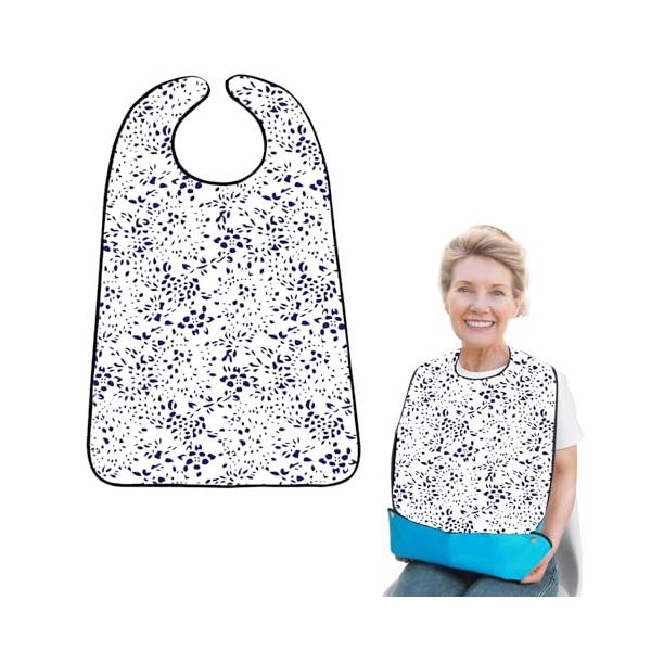 モダンブルー 小花柄/-/-・Color:ブルー 小花柄・1.高品質のポリエステル生地を使用した、高齢者向けの食事用エプロン。防水性、オイル対策、汚れに強く、洗いやすい特徴を備えており、食事中に衣服が清潔で整っていることをします。・2.ネッ...