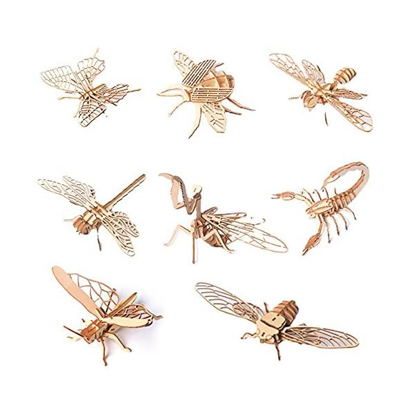 フィギュア ?女の子 クリスマス ?創造力 新年 贈り物 初心者 小さめ 小さい ちいさい 立体脳トレ モンテッソーリ モンテッソー・立体 木製パズル 昆虫 8種類セット興味を引く昆虫 木製 の組み立て式立体パズル 8種類セットです。・創造...