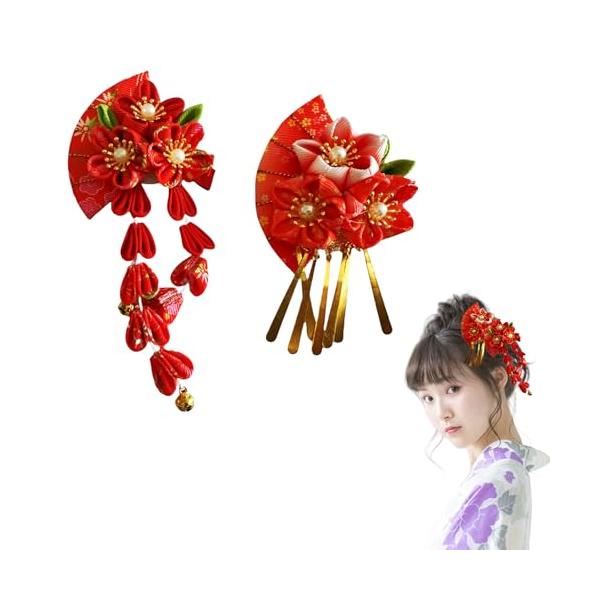 ジャパニーズレッド A/-/-・Color:レッド A・和装髪飾り美しく細工された扇形の装飾ヘアアクセサリー。 扇には美しい花柄がプリントされています。 また、花やビーズなどの装飾が施されており、とてもキュートでスタイリッシュです。・素材高...