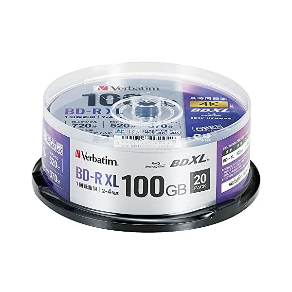 20枚スピンドルホワイトプリンタブル/1回録画 100GB/VBR520YP20SD4・Size:1回録画 100GBStyle:20枚スピンドル・パッケージ個数:1・品種:録画用 BD-R XL(100GB)・1回録画用・録画時間:地デジ...