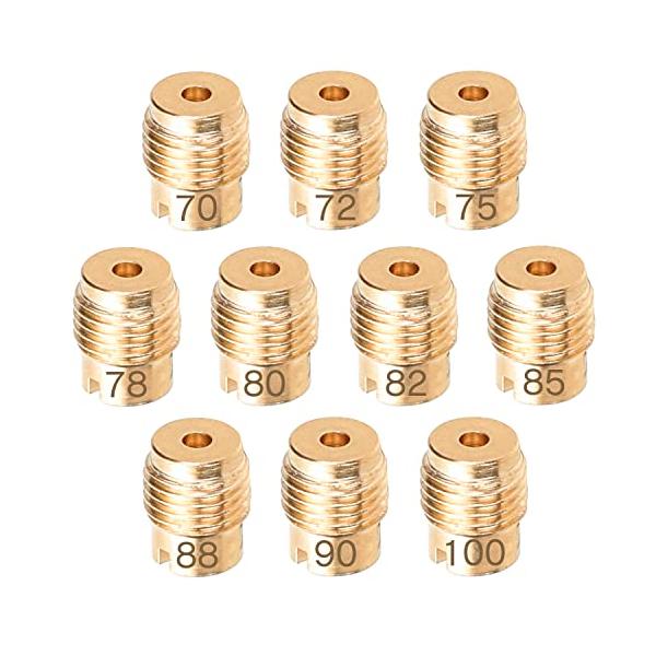 ・ 10pcs#70-#100 ・・Size:10pcs#70-#100・【メインジェット 全ネジ型/大 詳細】キャブレターメインジェット＃70、＃72、＃75、＃78、＃80、＃82、＃85、＃88、＃90、＃100。合計10個セットです...