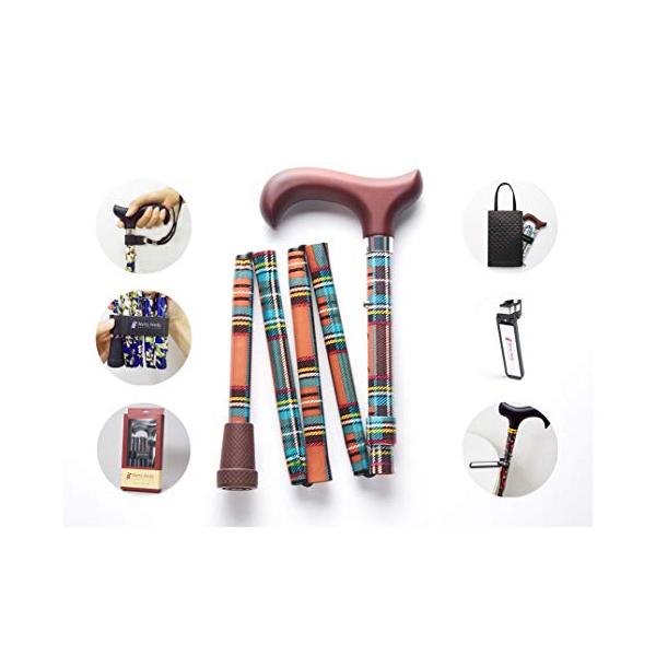 タータンチェック（オレンジ）/-/-・Color:タータンチェック（オレンジ）・豊富なオプション つえぶくろ 、ステッキクリップホルダー、付き落下防止用ストラップ、折りたたみホルダー付き・軽量で持ち運びに便利折りたたみ式（5段）かばんに入る...