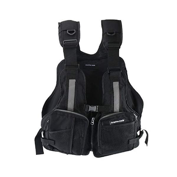 ベストブラック/1/-・Color:ブラック・高い浮力で確実に体が浮きます、体重が110kgまで対応でき、大人の方は誰も利用できるライフジャケットを用意しております・ストラップは調整でき、体にフィットさせます。快適な着用です・立ちこみ時にベ...