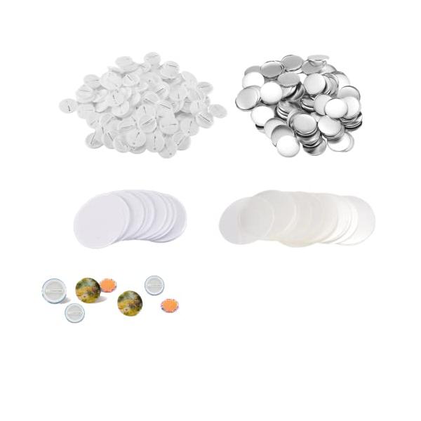 プラスチック製58mm材料/58mm材料/-・??このバッジ素材は缶バッジマシンの58mm金型サイズに適用されます。ご注意：缶バッジマシンは別売りで、含まれていません。・??セット内容：プラスチックボタン＊200個（安全ピン装着済）、缶バッ...