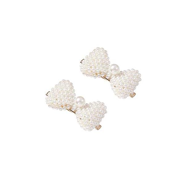 おしゃれホワイト/-/-・(1)商品内容：ヘアークリップ2個・(2)素材：パール 一つ一つが細かい手作業で仕上げられた繊細で上品なデザイン。・(3)この子供髪飾りは重くなく、あなたにより快適に付けさせられます。・(4)結婚式、ウエディング、...