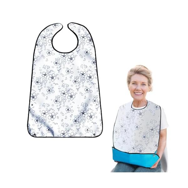 モダン白 桜柄/-/-・Color:白 桜柄・1.高品質のポリエステル生地を使用した、高齢者向けの食事用エプロン。防水性、オイル対策、汚れに強く、洗いやすい特徴を備えており、食事中に衣服が清潔で整っていることをします。・2.ネック部分にある...