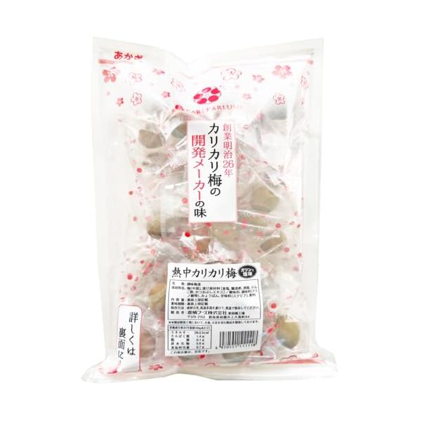 ガツンとパンチの効いた塩味で夏場の塩分補給に最適・暑〜い夏の塩分補給対策はできていますか？この「熱中カリカリ梅」は、100g中に含まれる塩分相当量が9.7g・汗をかく暑い夏には、塩分補給のためにこのしょっぱいカリカリ梅が最適もちろん水分も一...