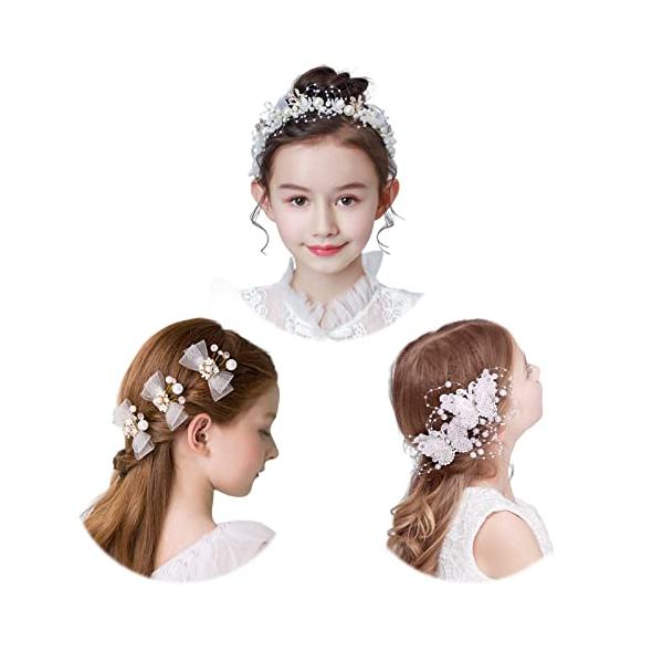 髪飾り3点セット/-/1122・セット内容：花かんむり*1、蝶ヘアピン*1、蝶結び ヘアピン*1。・素材：合金。軽い材質を使い、頭に付けても痛くなりません。・調節可能：花冠の本体が曲がれる金属ワイヤーで作られ、強度を保ちながら柔らかさもあり...