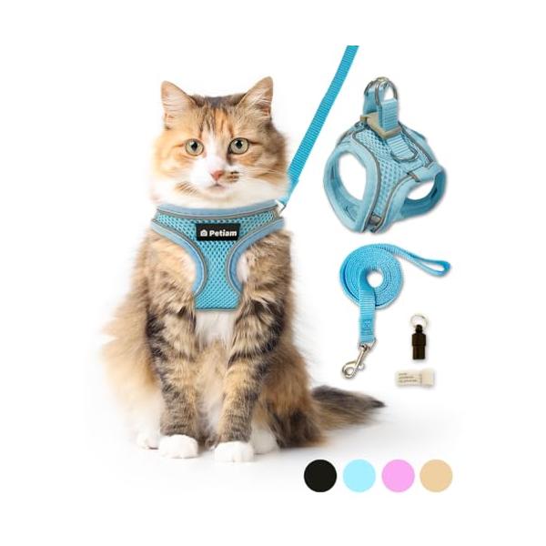 ブルー/M/petiam・Size:MColor:ブルー・?Instagramでも大人気猫ちゃんのお出かけに猫用ハーネス・?病院・災害・猫ちゃんの気分転換など、マルチに使える猫用リードです。・?マジックテープとバックルのダブルロック式だから...