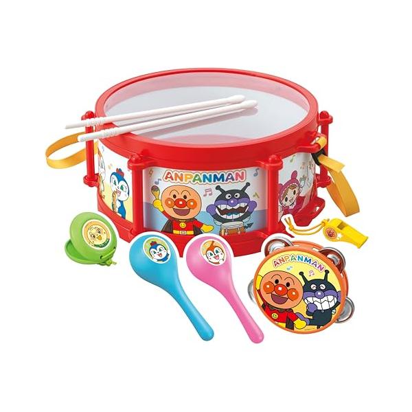 -/-/4971404323322・5種類の楽器を楽しめます。・全ての楽器類をドラムの中に収納できるのでお片付けにも便利です。・アンパンマンと仲間たちと一緒に演奏を楽しめるかわいいデザインです。・ドラムは首から下げられるひも付きです。