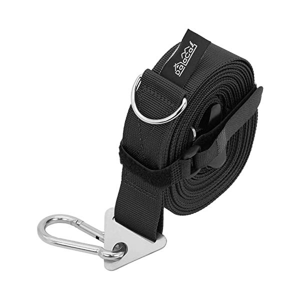 ・ブラック 長さ5.2m、幅3.0cm ・・Color:ブラック・【サイズ】長さ5.2m、幅3.0cm【重量】260g【最大荷重】200kg【素材】高強度ナイロン、ステンレス(SUS304)内径Φ9mmの三角プレート【カラビナ】ステンレス・...