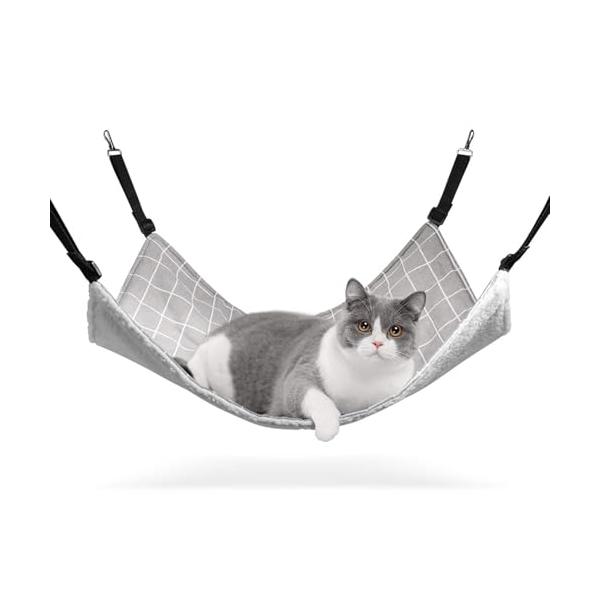 グレー チェック柄/56L x 48W x 3H cm/L1-XZ1173-L-GY-1-AE-FBA・Color:グレー チェック柄・パッケージ個数:1・「大きめサイズ猫ちゃんに対応」猫ハンモックのサイズ：約56ｘ48cm、適応体重は10...